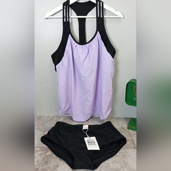 None | Swim | Womens Size Xl 2pc Swimwear Lavender Black Strappy ...